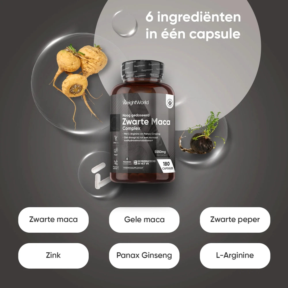 Zwarte Maca Capsules 5000 mg kopen bij WeightWorld